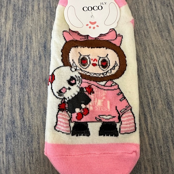 Labubu | Accessories | Coco Pink And White Graphic Labubu Socks | Poshmark
